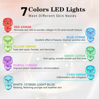 7 LED Light Photon Therapy Face Neck Mask Rejuvenation Skin Wrinkles ...