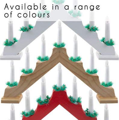 7 LED Wood Candle Bridge Red, Christmas, Festive, Battery Powered