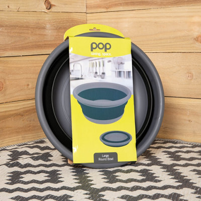 7 Litre Black and Grey Large Collapsible Camping Round Bowl