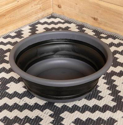 7 Litre Black and Grey Large Collapsible Camping Round Bowl