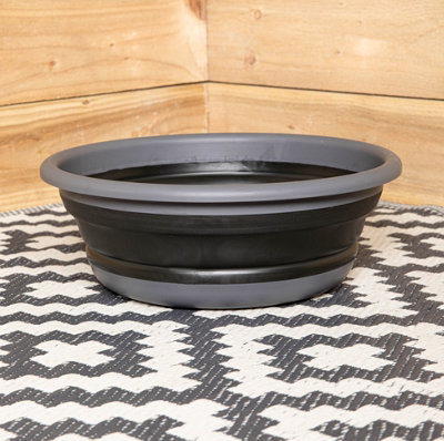 7 Litre Black and Grey Large Collapsible Camping Round Bowl