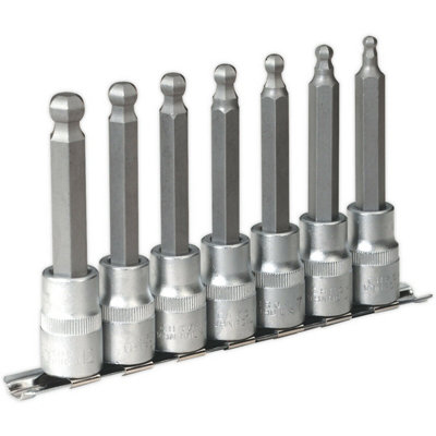 7 PACK 100mm Ball-End Hex Socket Bit Set - 1/2" Square Drive - 5mm to ...