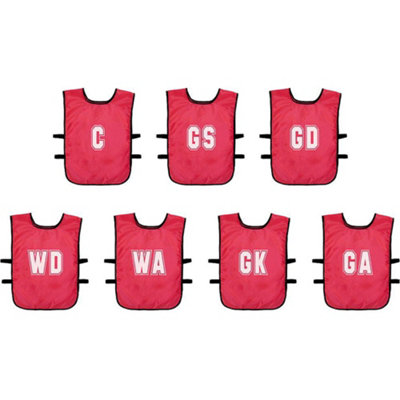 7 PACK - Adult 50 Inch Netball Training Bibs Set - RED - Lightweight Vest