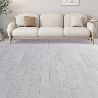 7 Pack Light Grey Wood Grain Vinyl Floor Tiles Self Adhesive and Waterproof
