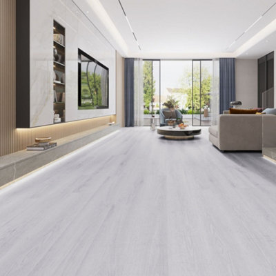 7 Pack Light Grey Wood Grain Vinyl Floor Tiles Self Adhesive and Waterproof