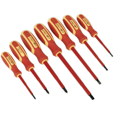 7 PACK VDE Screwdriver Set - 1000V Shock Proof Insulated Shafts Slotted ...