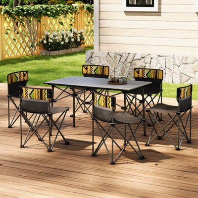 7 Piece Folding 6 Seater Camping Picnic Set Outdoor Table and Chairs Set Portable with Carrying
