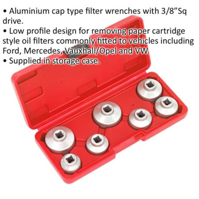 7 Piece Low Profile Oil Filter Cap Wrench Set with Storage Case