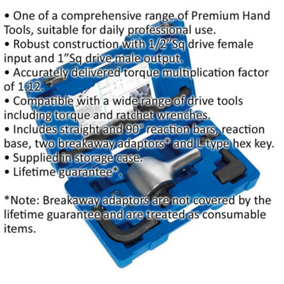 7 Piece Torque Multiplier Wrench Set with Reaction Bars - 1/2" to 1" Drive