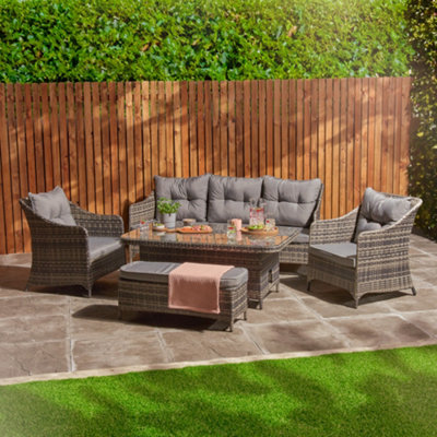 7 Seater Rattan Dining Set Outdoor Patio Furniture Set With Rising ...
