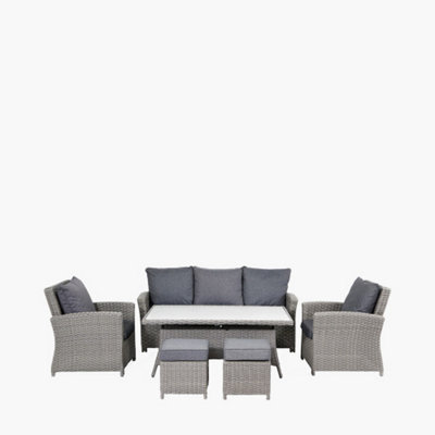7 Seater Rattan Grey Garden Furniture Set with Ceramic Top