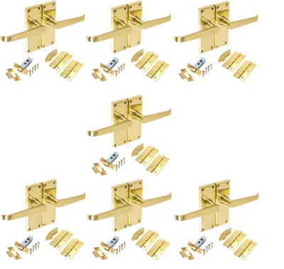 7 Set Victorian Straight Polished Brass Lever Latch Door Handles Sets ...