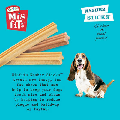 70 Misfits Frolic Nasher Sticks Medium Dog Treats Chicken & Beef Dental ...
