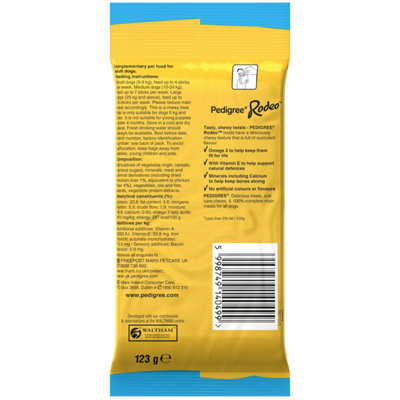 70 Pedigree Rodeo Duos Dog Treats Chicken & Bacon Dog Chews 10 x 123g