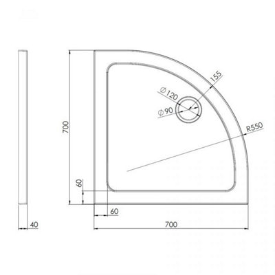 700 x 700mm Quadrant Stone Shower Enclosure Tray with Riser Kit Gloss ...