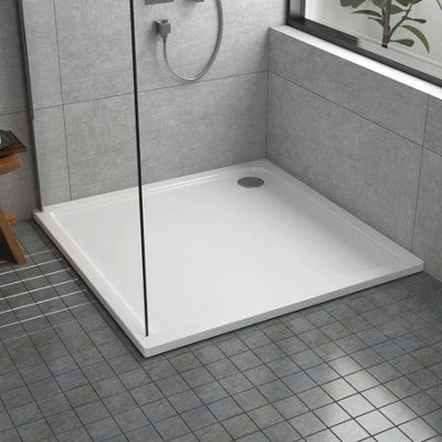 700 x 700mm Square Stone Shower Enclosure Tray Gloss White 40mm Slimline
