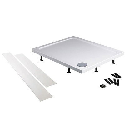 700 x 700mm Square Stone Shower Enclosure Tray with Riser Kit Gloss ...