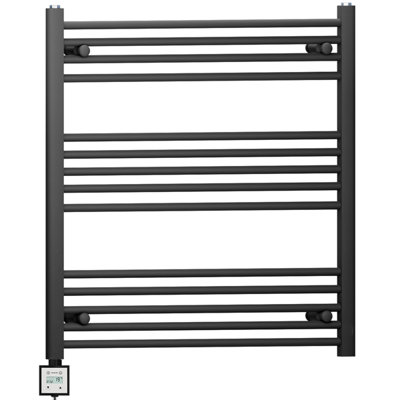 700 x 800 mm Black Electric Bathroom Heated Towel Rail Thermostatic ...