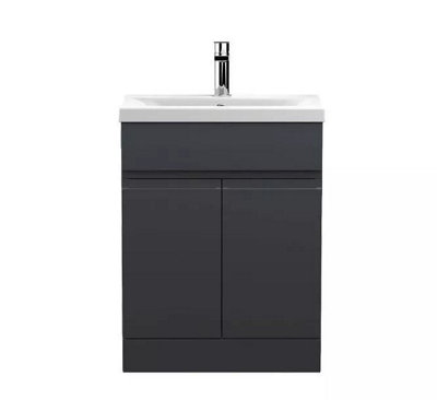 700mm High Gloss Dark Grey Handleless Vanity Unit - Floor Standing ...