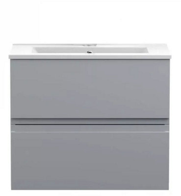 700mm High Gloss Light Grey Handleless Wall Hung Soft Close Vanity Unit ...