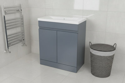 700mm Vanity Unit High Gloss Dark Grey Handleless Floor Standing ...