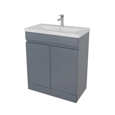700mm Vanity Unit High Gloss Dark Grey Handleless Floor Standing ...