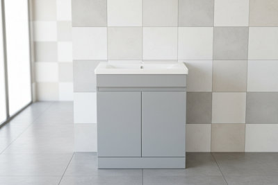 700mm Vanity Unit High Gloss Light Grey Handleless Floor Standing ...