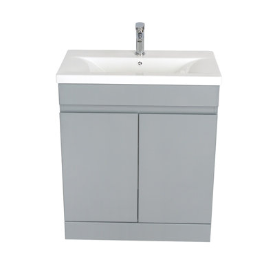 700mm Vanity Unit High Gloss Light Grey Handleless Floor Standing ...