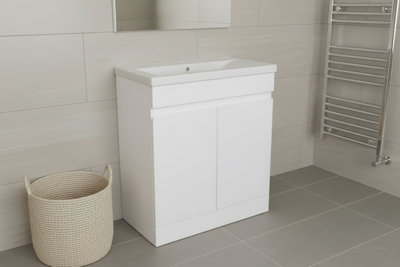 700mm Vanity Unit High Gloss White Handleless Floor Standing Bathroom ...
