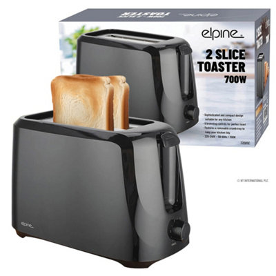 700W 2 Slice Toaster Toastie Maker Pop Up Cool Touch 6 Settings Bagel Black