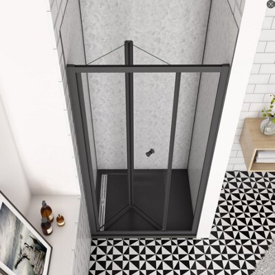 700x1850mm Bathroom Black Framed Bi Fold Shower Door Walk In Screen ...