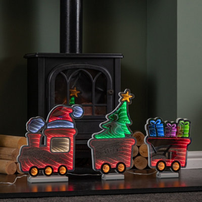70cm Light up Infinity Christmas Train with 2 Carriages and Multi ...
