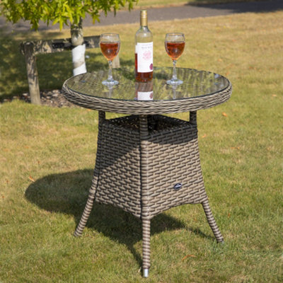 70cm Round Rattan Wicker Garden Bistro Table - Brown & Glass Outdoor ...