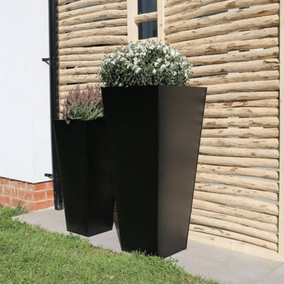 70cm Zinc Matte Black Flared Square Planter