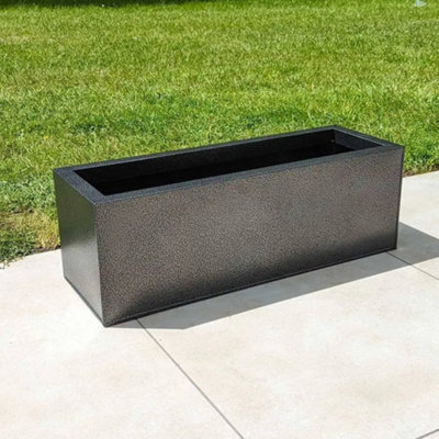 70cm Zinc Silver & Black Textured Trough Planter