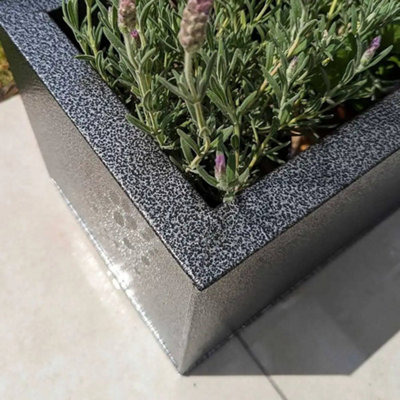 70cm Zinc Silver & Black Textured Trough Planter