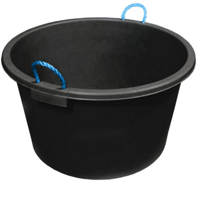 70L Mortar Plasterer Tub Bucket with Rope Handles - Black