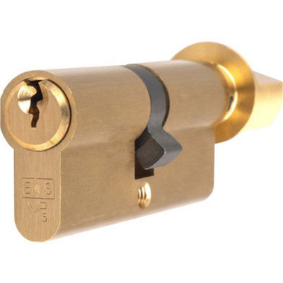 70mm EURO Cylinder Lock & Thumb Turn - 5 Pin Satin Brass Fire Rated ...