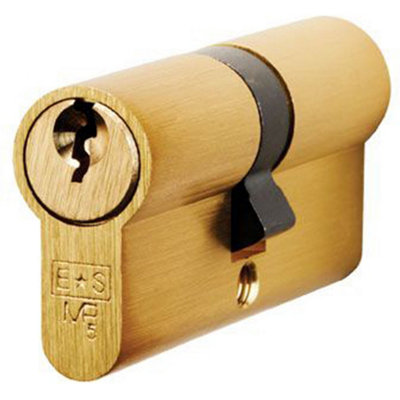 70mm EURO Double Cylinder Lock - 5 Pin Satin Brass Fire Rated Door Key ...