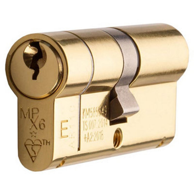 70mm EURO Double Cylinder Lock - 6 Pin Polished Brass Fire Rated Door ...