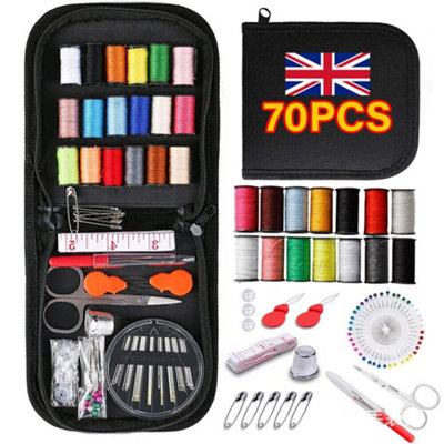 70pc Large Portable Sewing Kit Home Travel Case Needles Thread Scissors ...