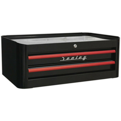 710 x 460 x 270mm RETRO BLACK 2 Drawer MID-BOX Tool Chest Lockable ...