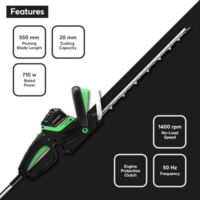 710W Corded Electric Hedge Trimmer Lightweight Cutter 61cm Rotating Handle