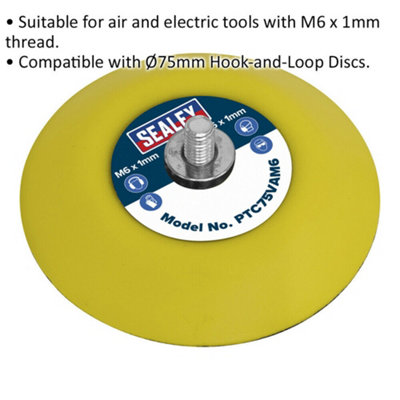 71mm Hook and Loop Backing Pad for Angle Grinders - M6 x 1mm Threaded Disc