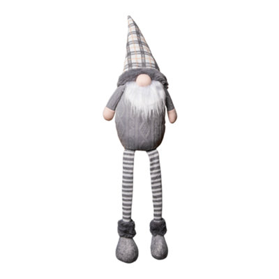 73cm Grey Sitting Christmas Gonk Decoration with Tartan Hat and Dangly Legs