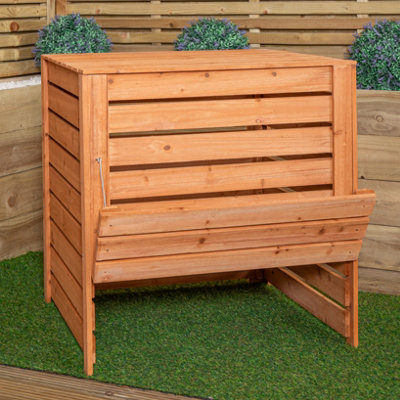 74 x 71cm Large Wooden Garden Waste Compost Bin with Removable Lid ...