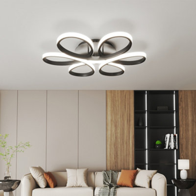 74cm Black Modern LED Ceiling Light, Curved Acrylic Design, Cool White Glow