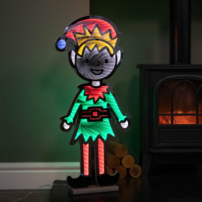 74cm Light up Standing Elf Infinity Christmas Decoration with Multi ...