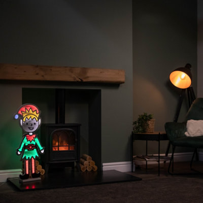 74cm Light up Standing Elf Infinity Christmas Decoration with Multi ...