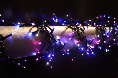 750 Multi-Coloured LED Outdoor Waterproof Cluster Mains Powered String ...